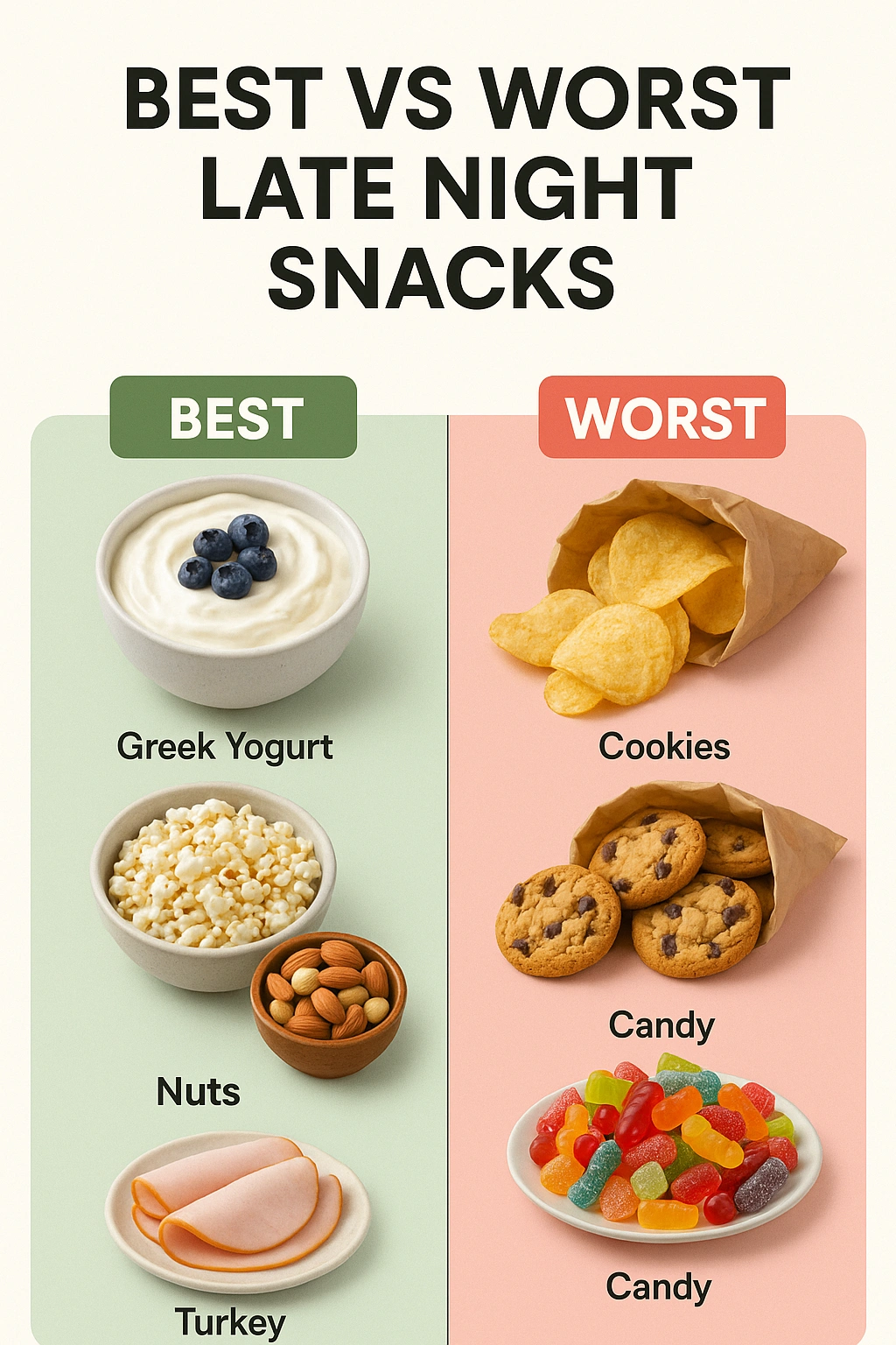 Best vs Worst Late Night Snacks - Dietary Craft